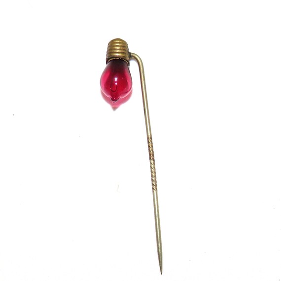 Antique Red Glass Light Bulb Stickpin - Gem