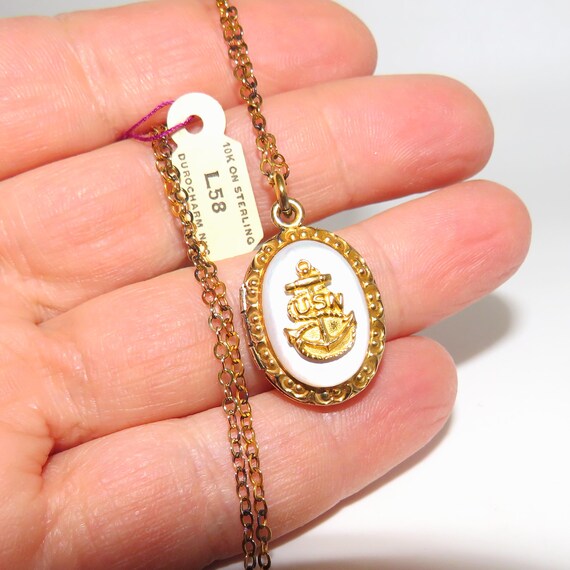 WWII USN Gold on Sterling Locket with Anchor on Mothe… - Gem