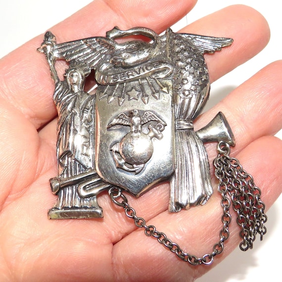 WWII Sterling Marine Corps In Service Pin by Danecraft - Gem