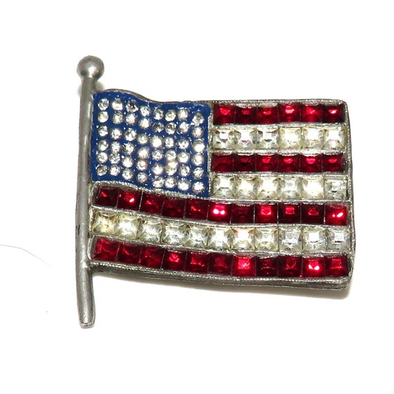 WWII 48 Star Rhinestone Flag Pin - Gem