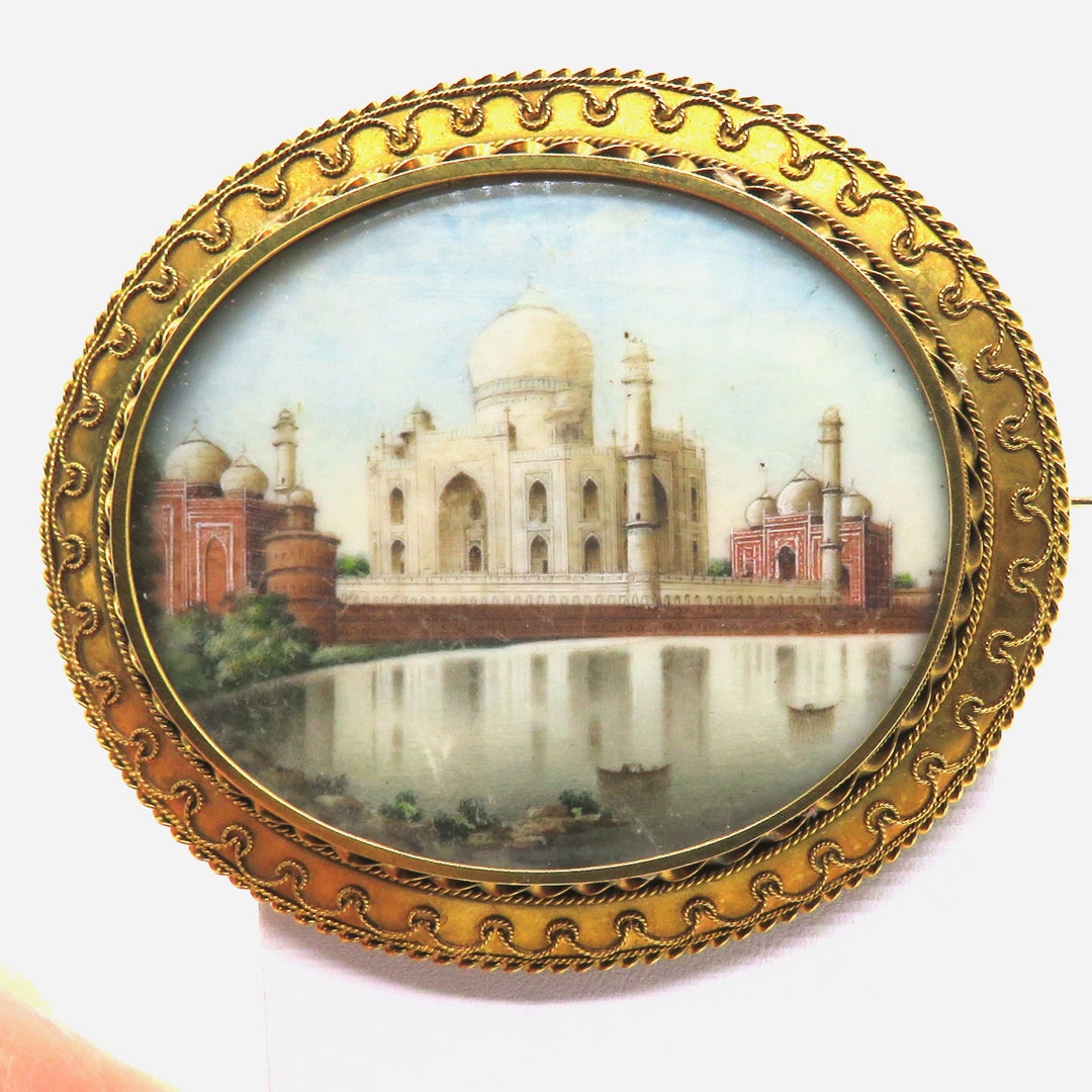 Victorian Large Gold Etruscan Revival Framed Painting of the Taj Mahal ...