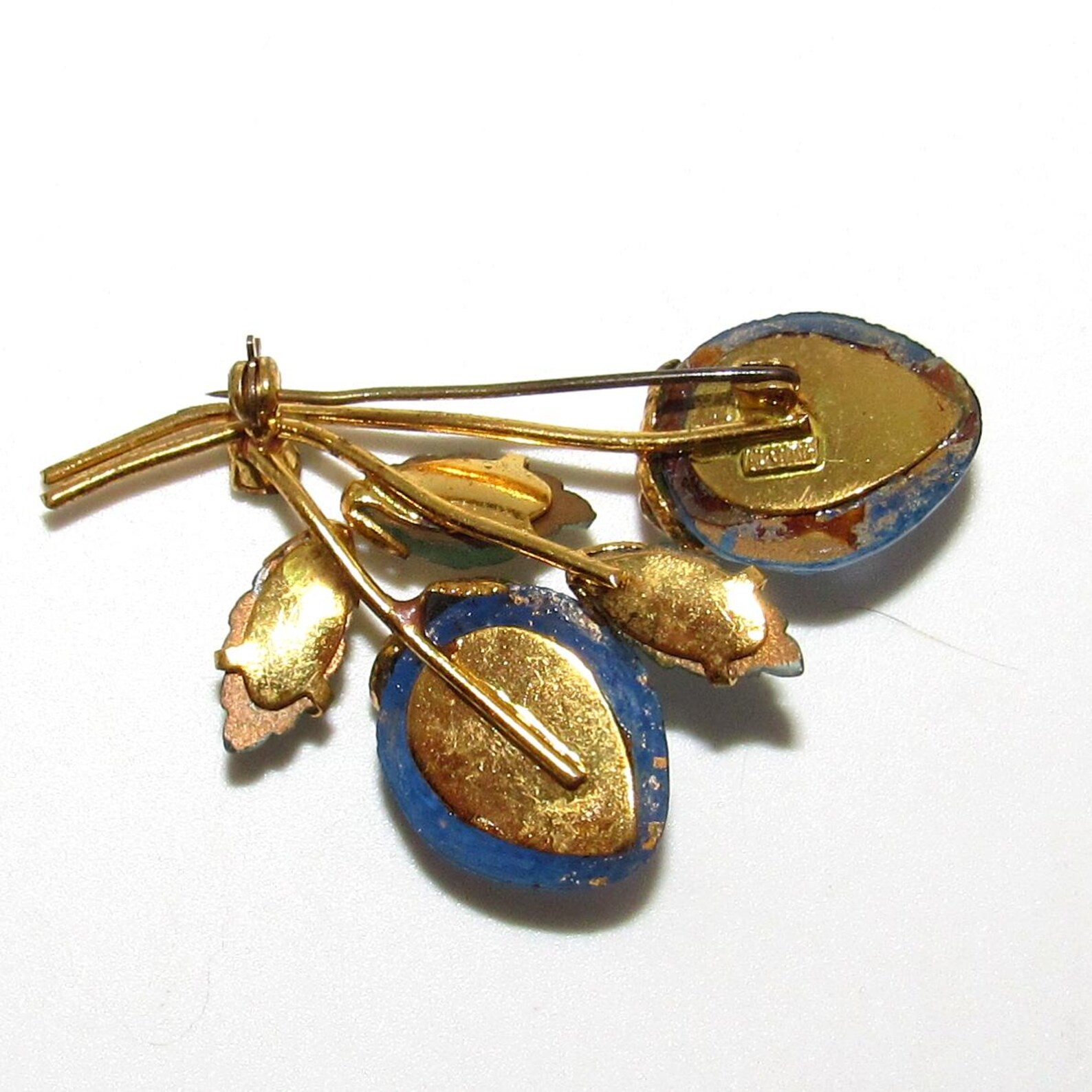 Austria Glass Fruit Berry Pin With Leaves - Blue Green Strawberries - Etsy