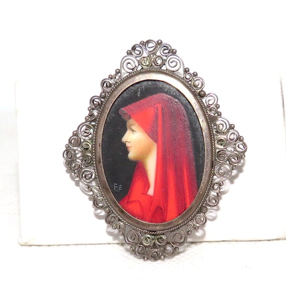 800 Silver Framed Portrait of St. Fabiola in Red Pi… - Gem