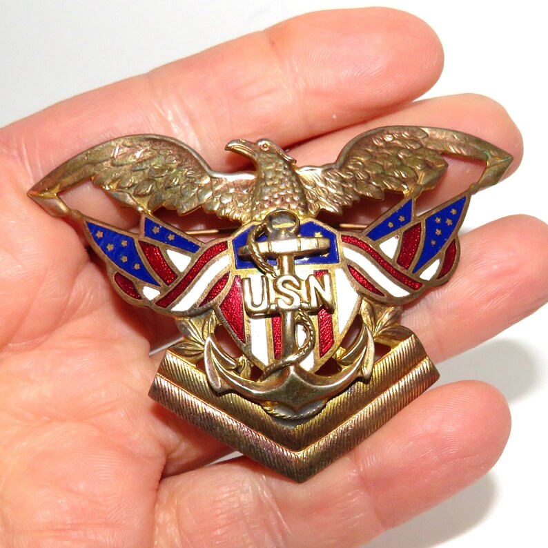 WWII Era Eagle and American Flag, Shield and US Navy Sweetheart Pin - Etsy