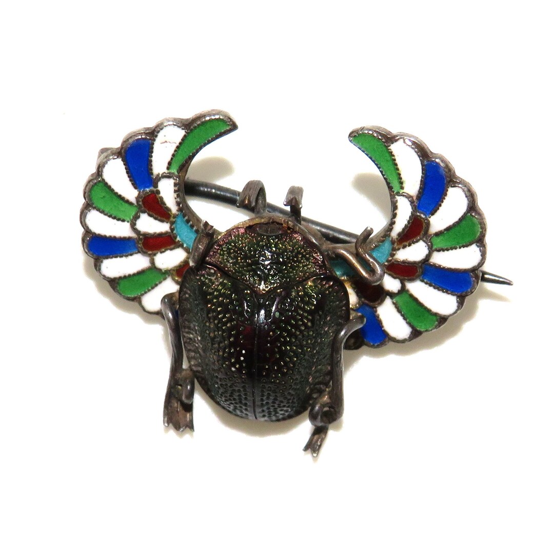Victorian Silver Egyptian Revival Real Beetle Pin With Enameled Wings ...