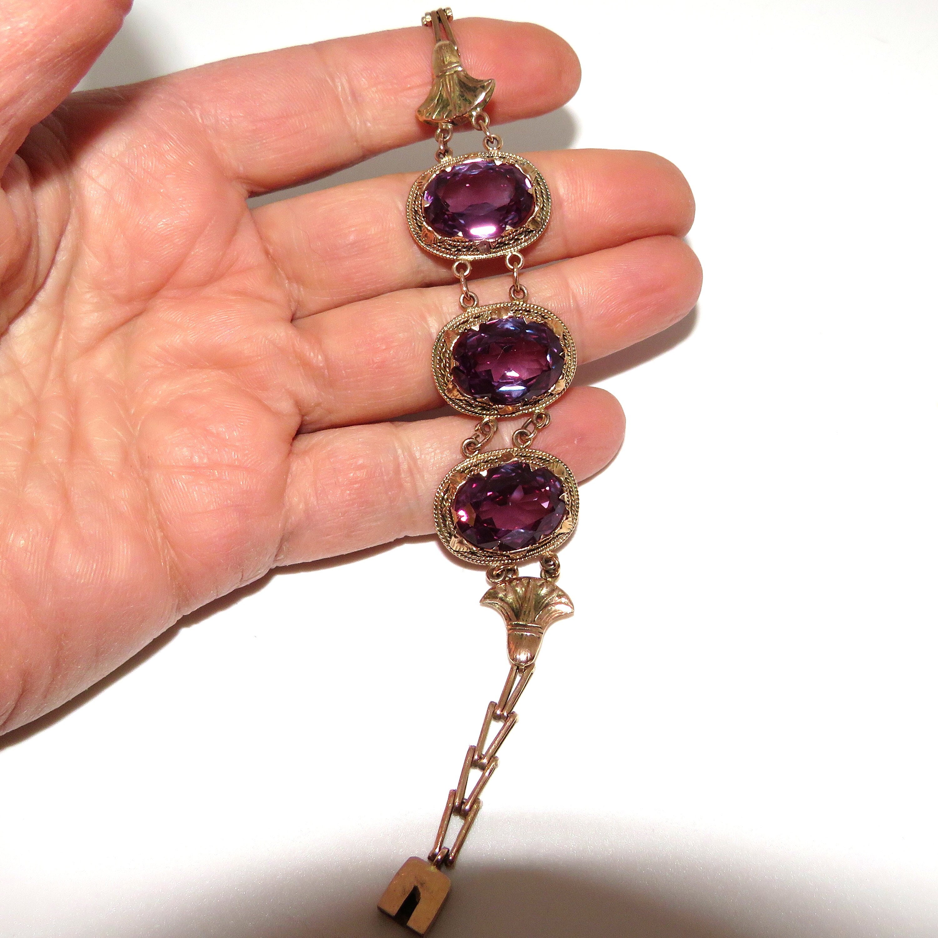 14 K Rose Gold Egyptian Revival Retro Synthetic Alexandrite Bracelet - Etsy