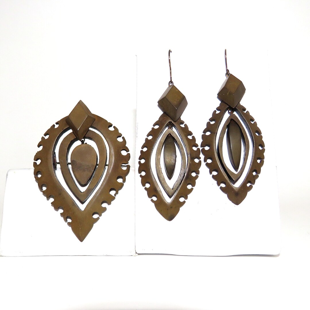 Victorian Vulcanite Mourning Dangle Pin and Earrings - Etsy