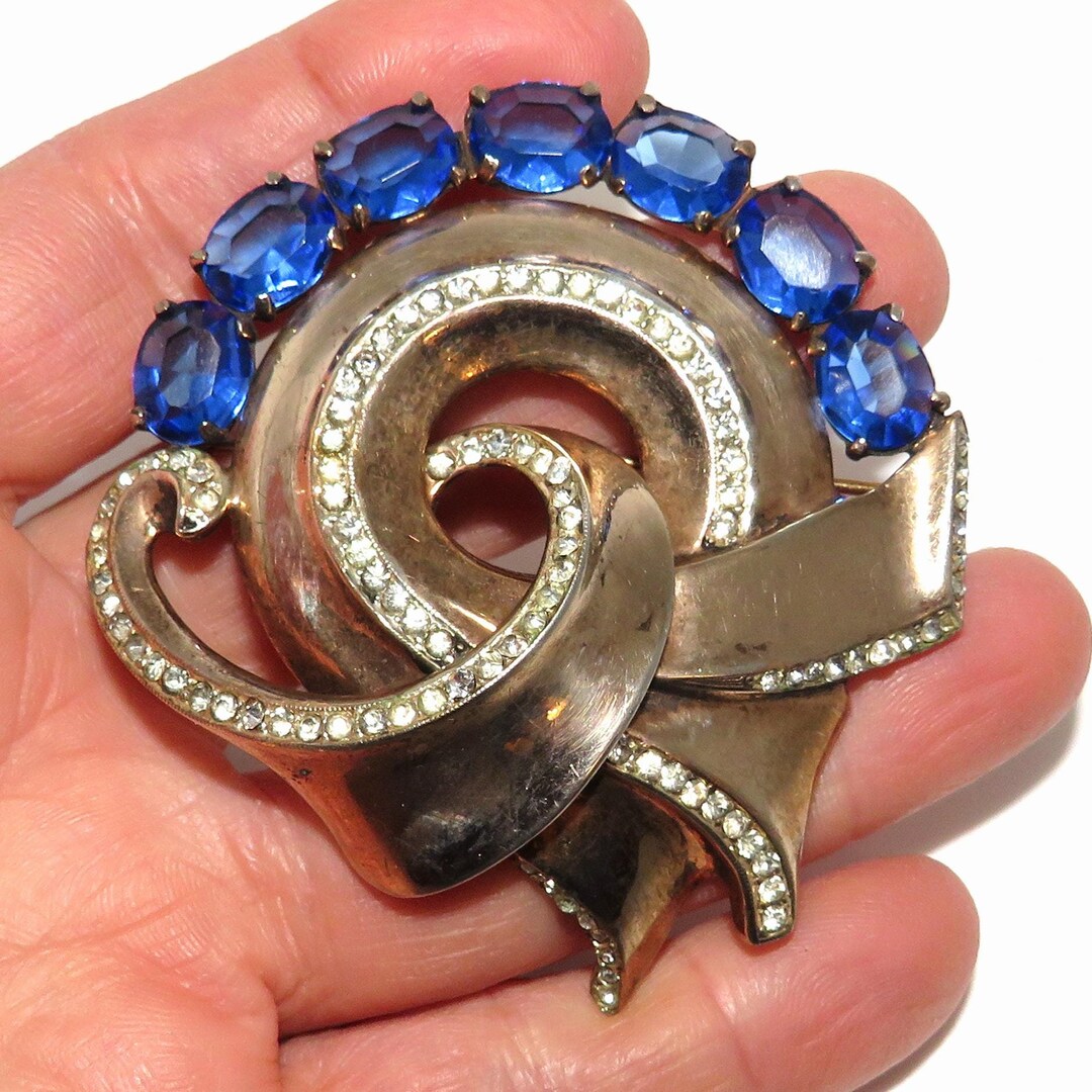 Retro Vermeil Sterling Nordic Pin With Blue - Etsy