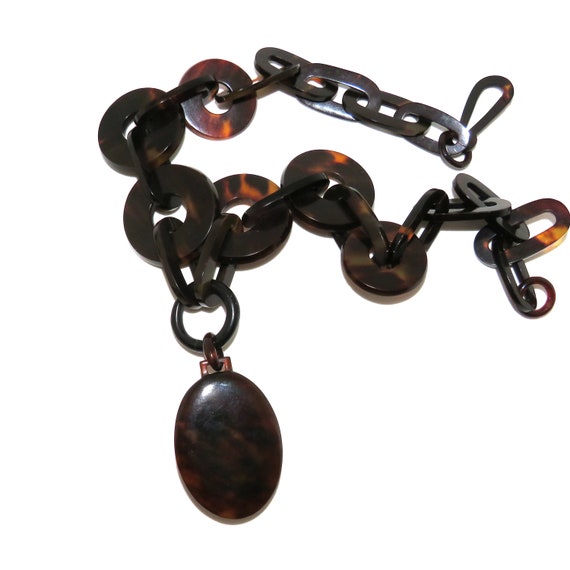 Victorian Carved Tortoise Link Necklace with Carved C… - Gem