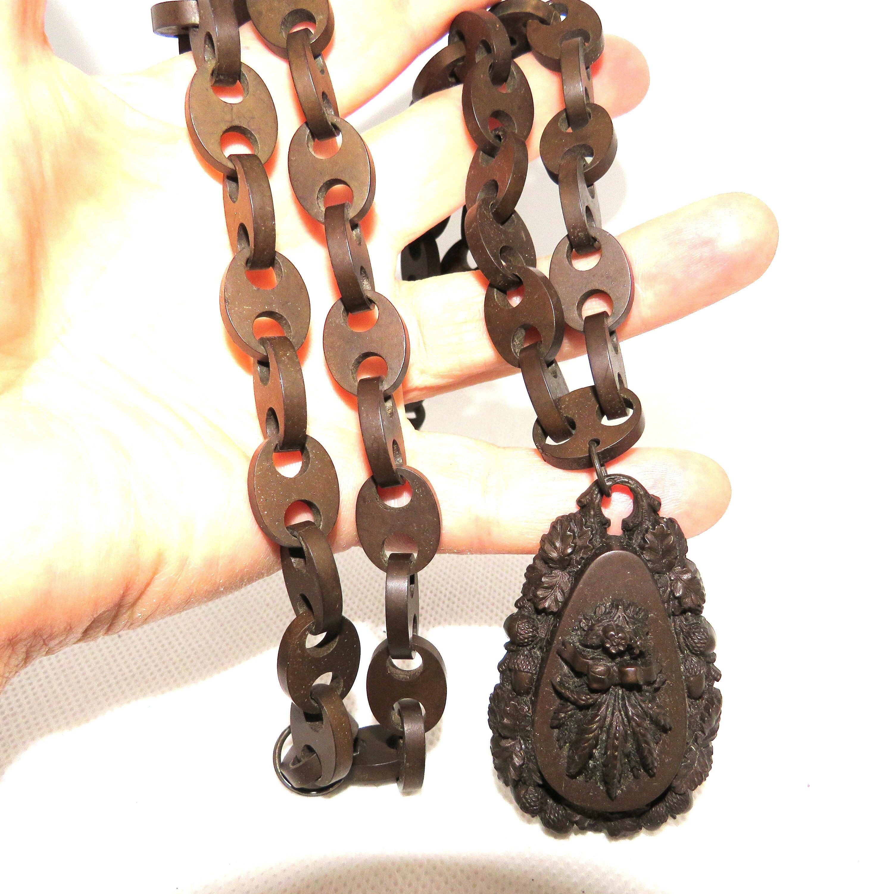 Victorian Vulcanite Link Chain and Mourning Pendant - Etsy