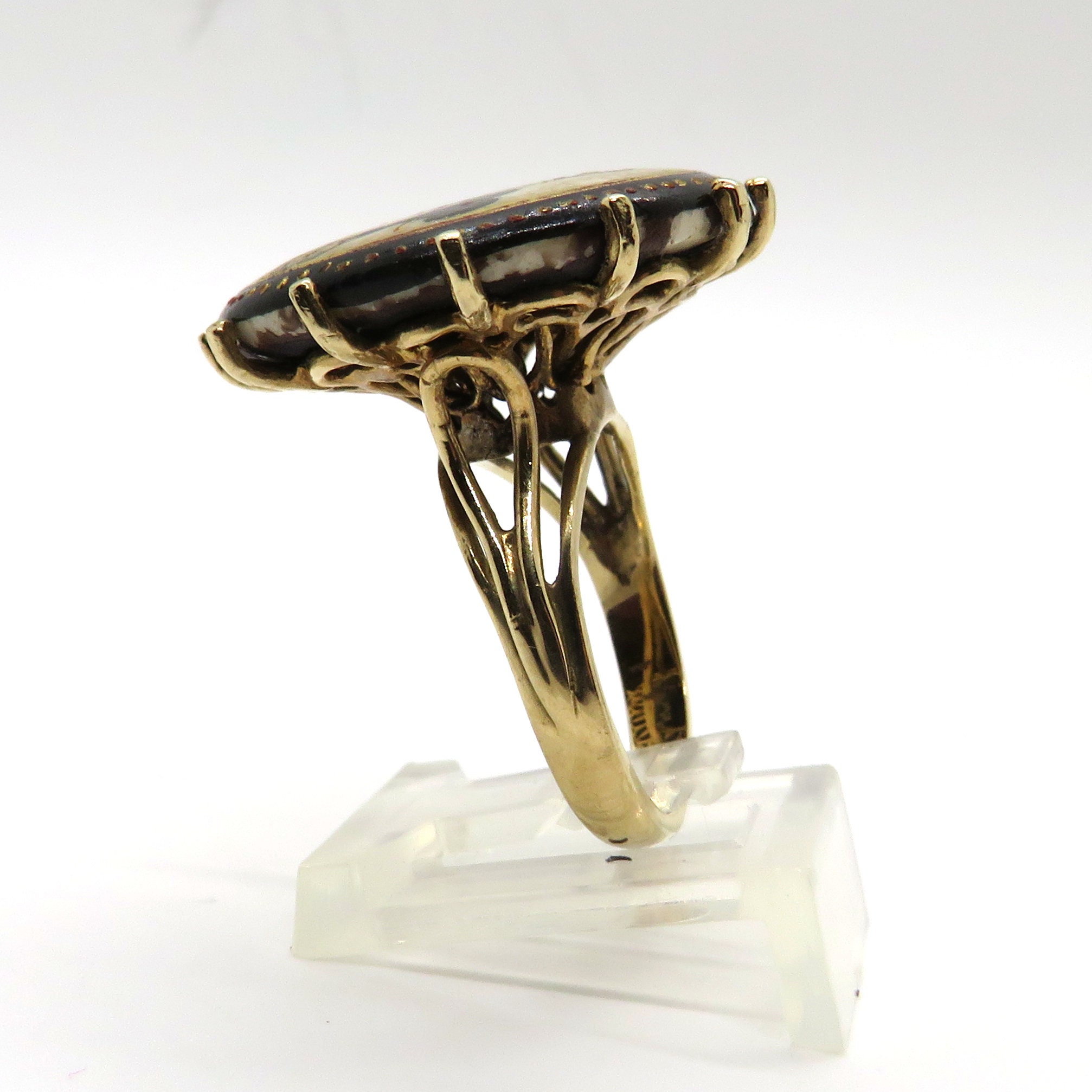 Antique Japanese Satsuma Set in Vintage 10 K Gold Ring 3 Geisha Girls ...