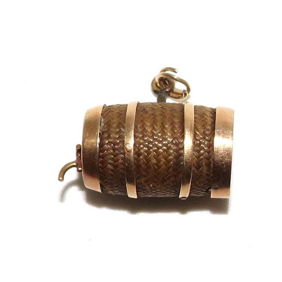 Victorian Gold and Woven Hair Keg Fob - Gem