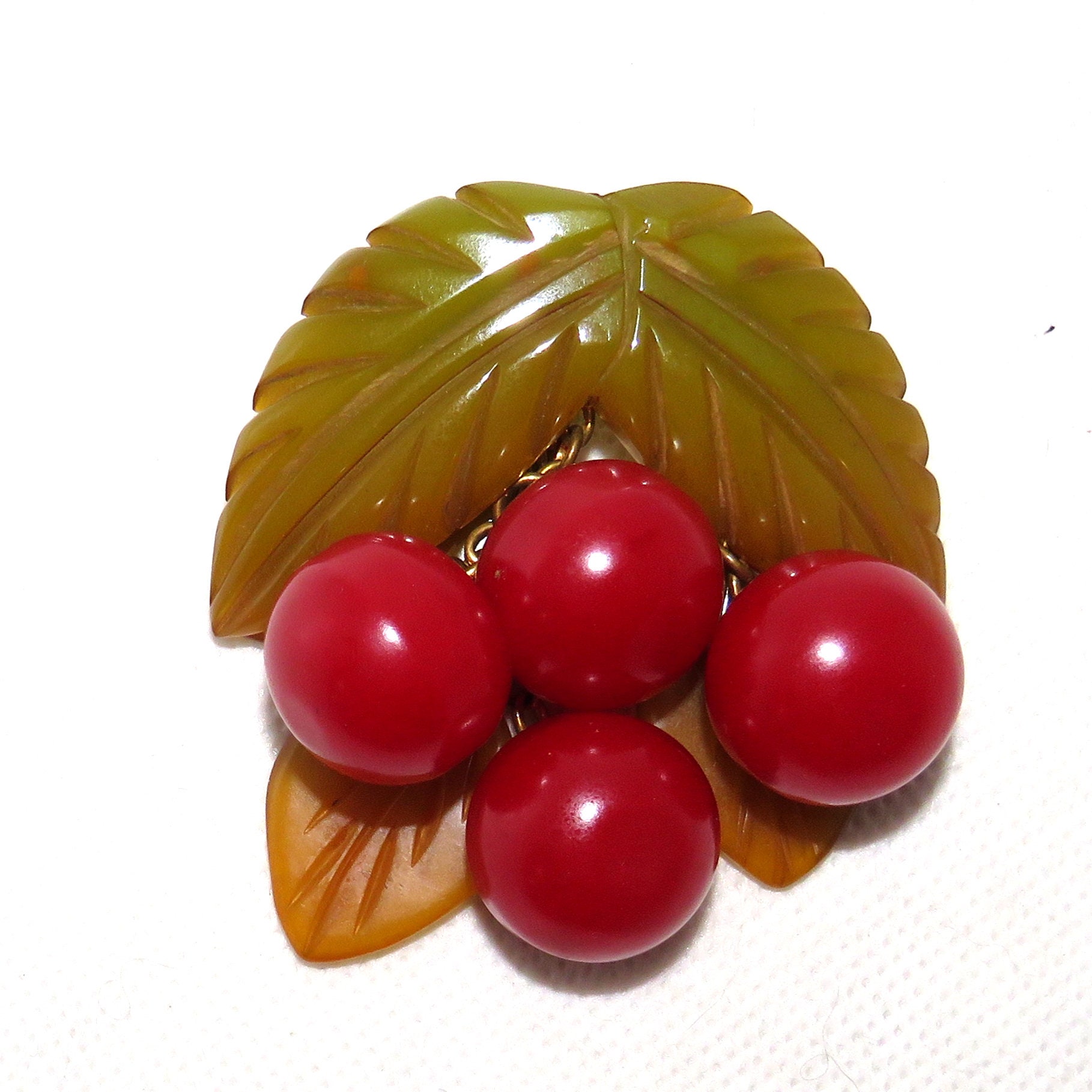 Vintage Bakelite Dangle Leaves and Cherries Pin - Etsy