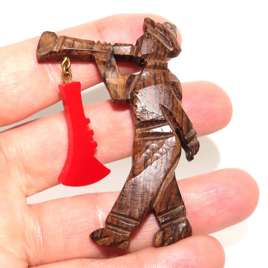 WWII Patriotic Pin - Carved Wood Bugle Boy With Red Plastic Bugle ...