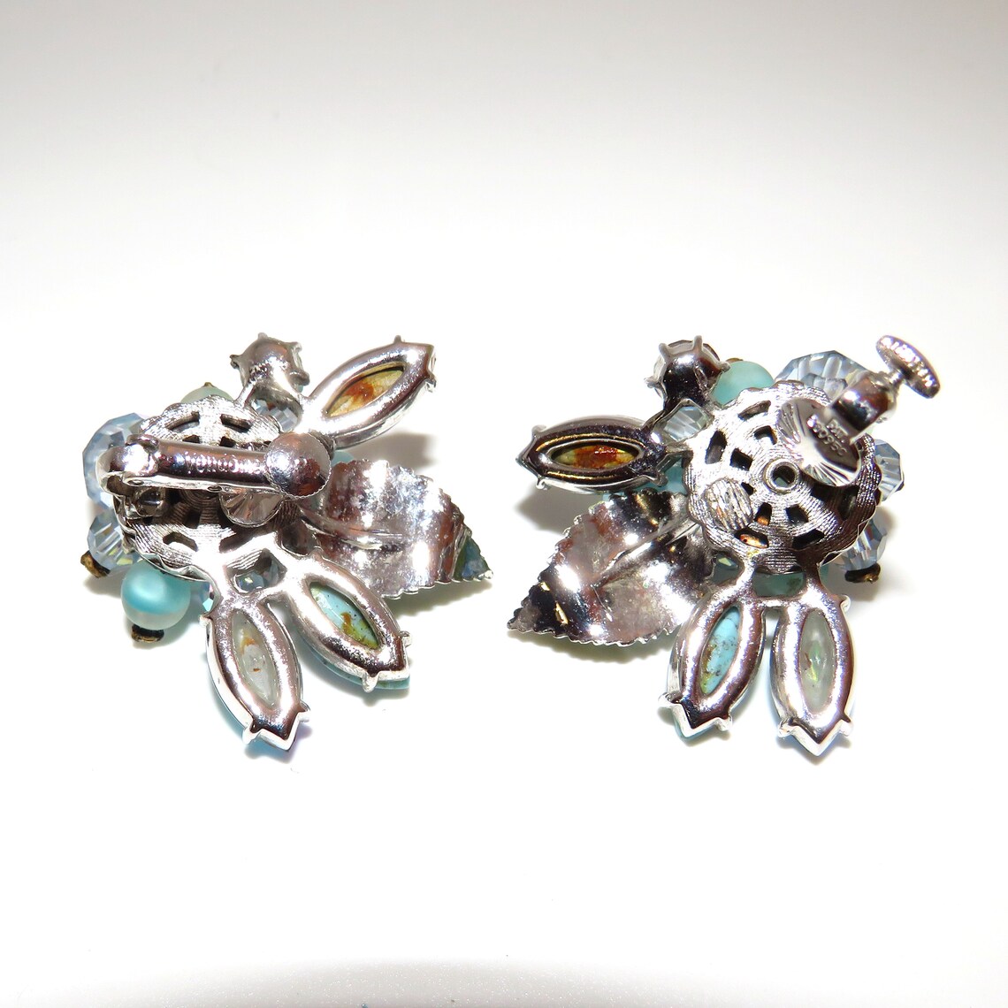 Vendome Vintage Blue Glass, Rhinestone, and Flower Pin and Clip ...