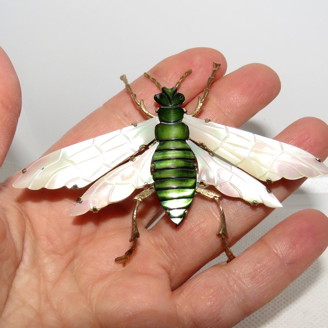 Ocean's Treasures Large Mother of Pearl and Sterling Vermeil Flying Bug ...