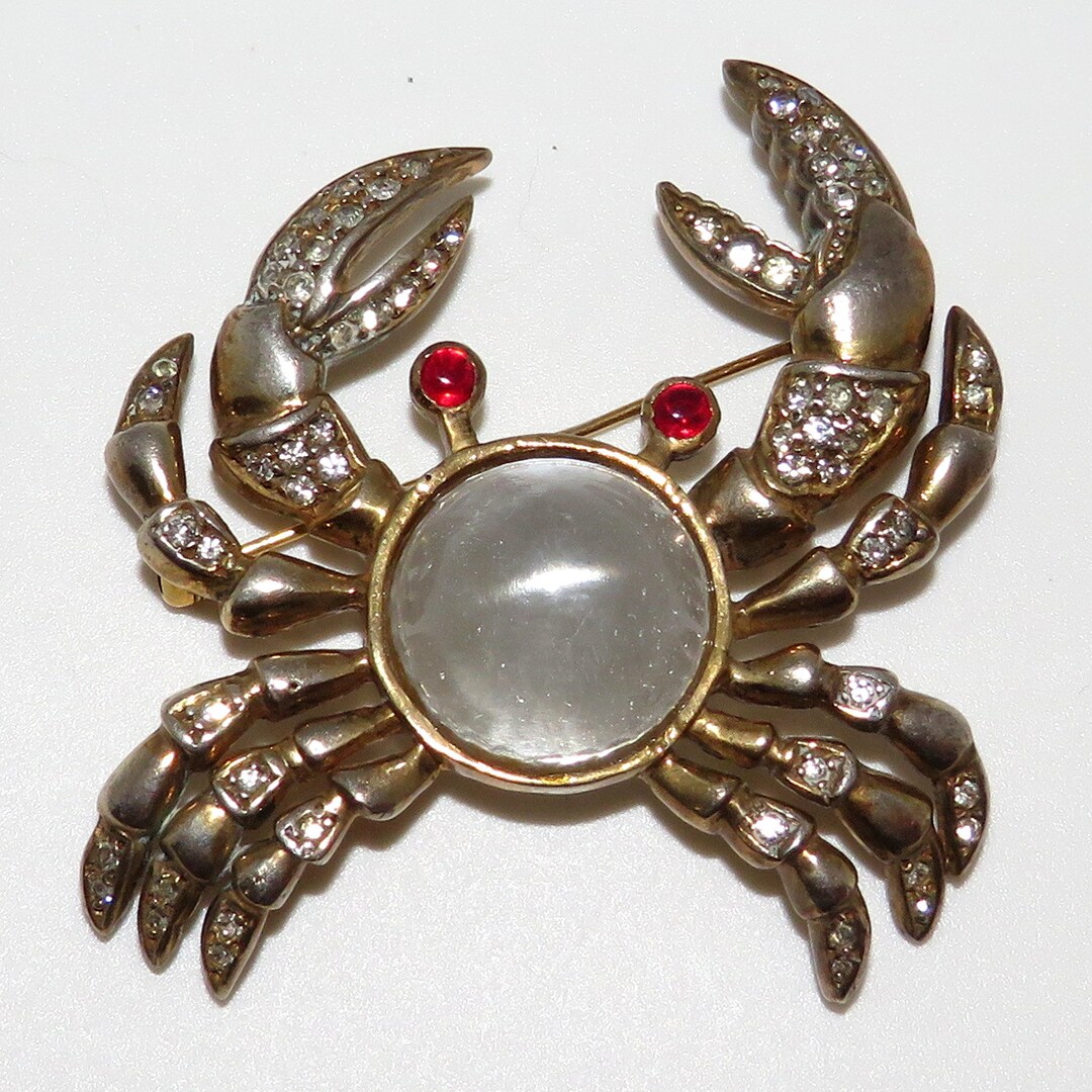 Trifari Sterling Crab Pin - Glass Body - Etsy
