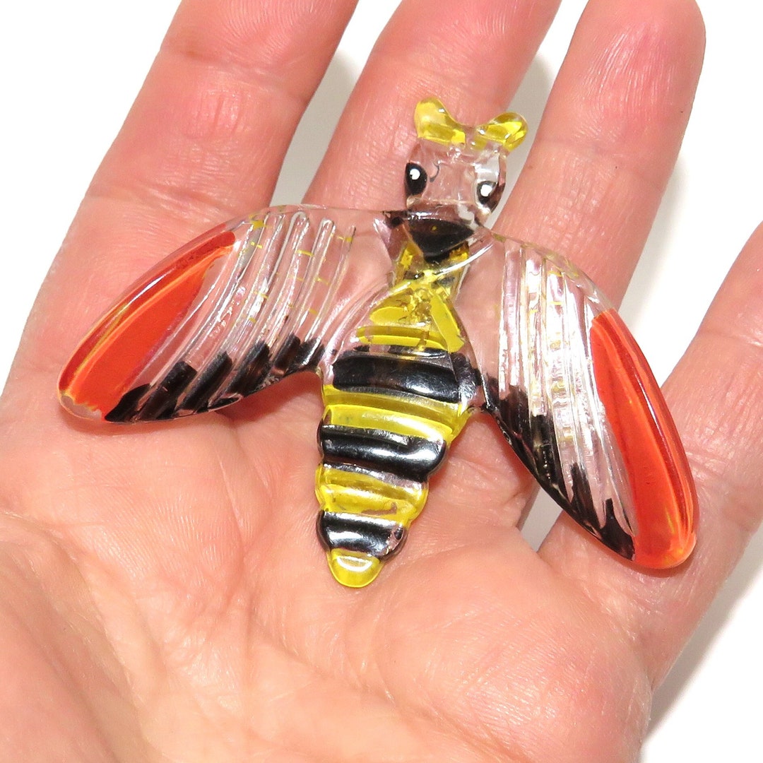 Vintage Carved and Painted Lucite Yellow Jacket Wasp Pin - Etsy