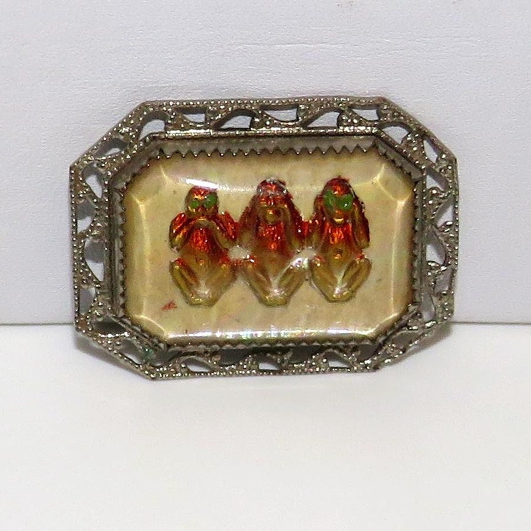 Vintage Reverse Painted Three Wise Monkeys Pin - Etsy