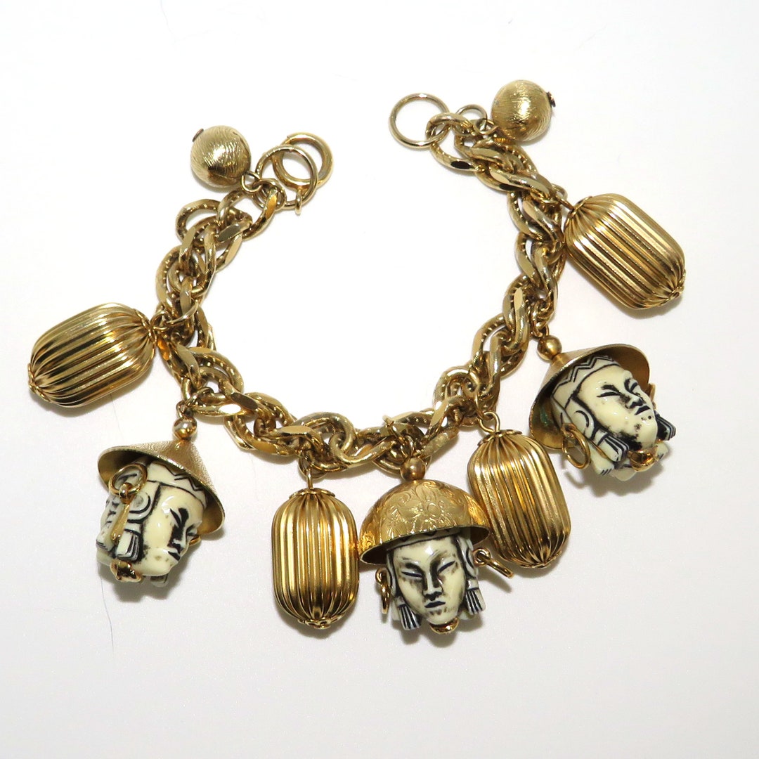 Selro Unsigned Asian Face Charm Bracelet - Etsy