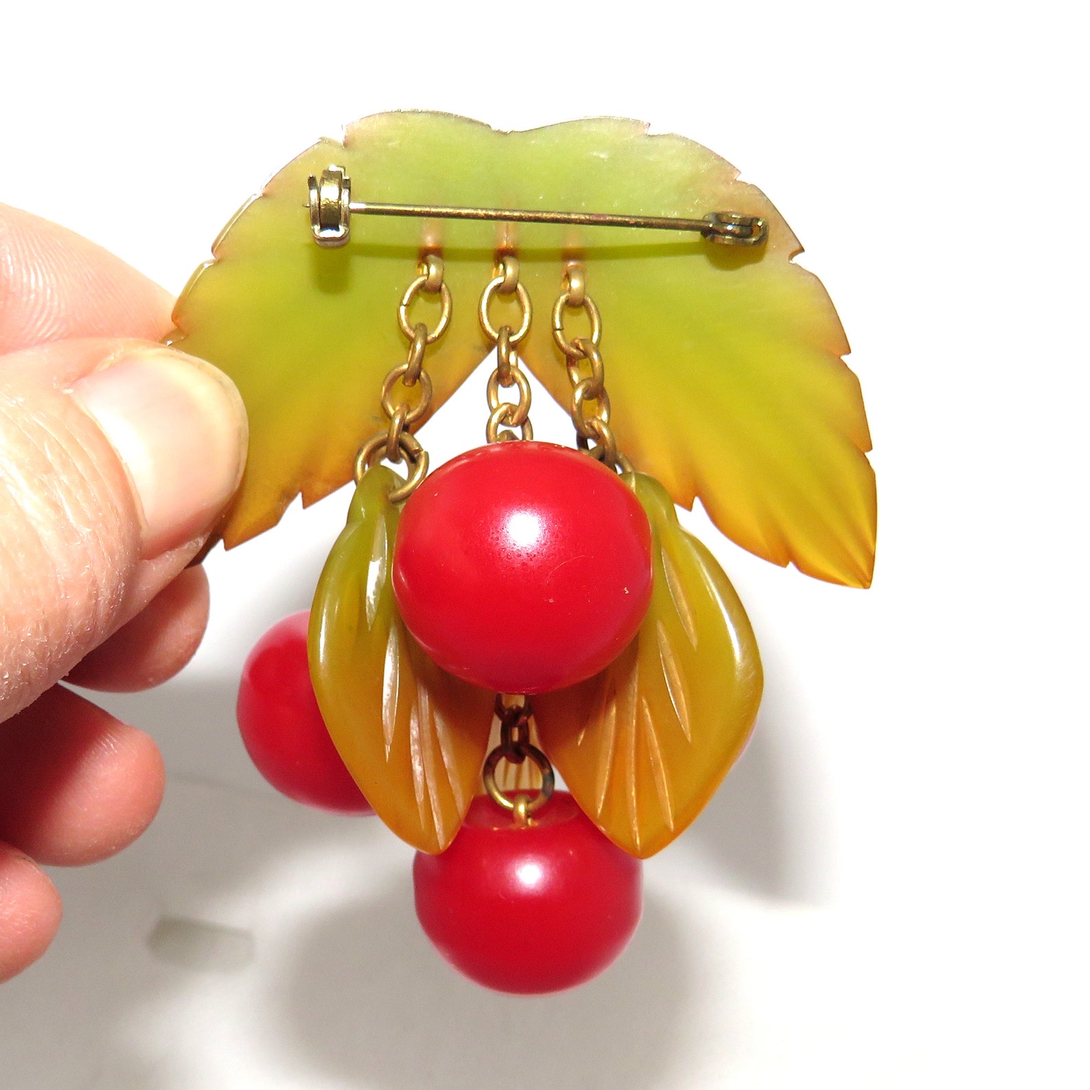 Vintage Bakelite Dangle Leaves and Cherries Pin - Etsy