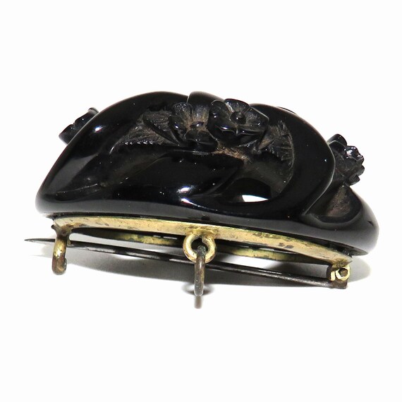 Carved Whitby Jet Victorian Pin - Gem