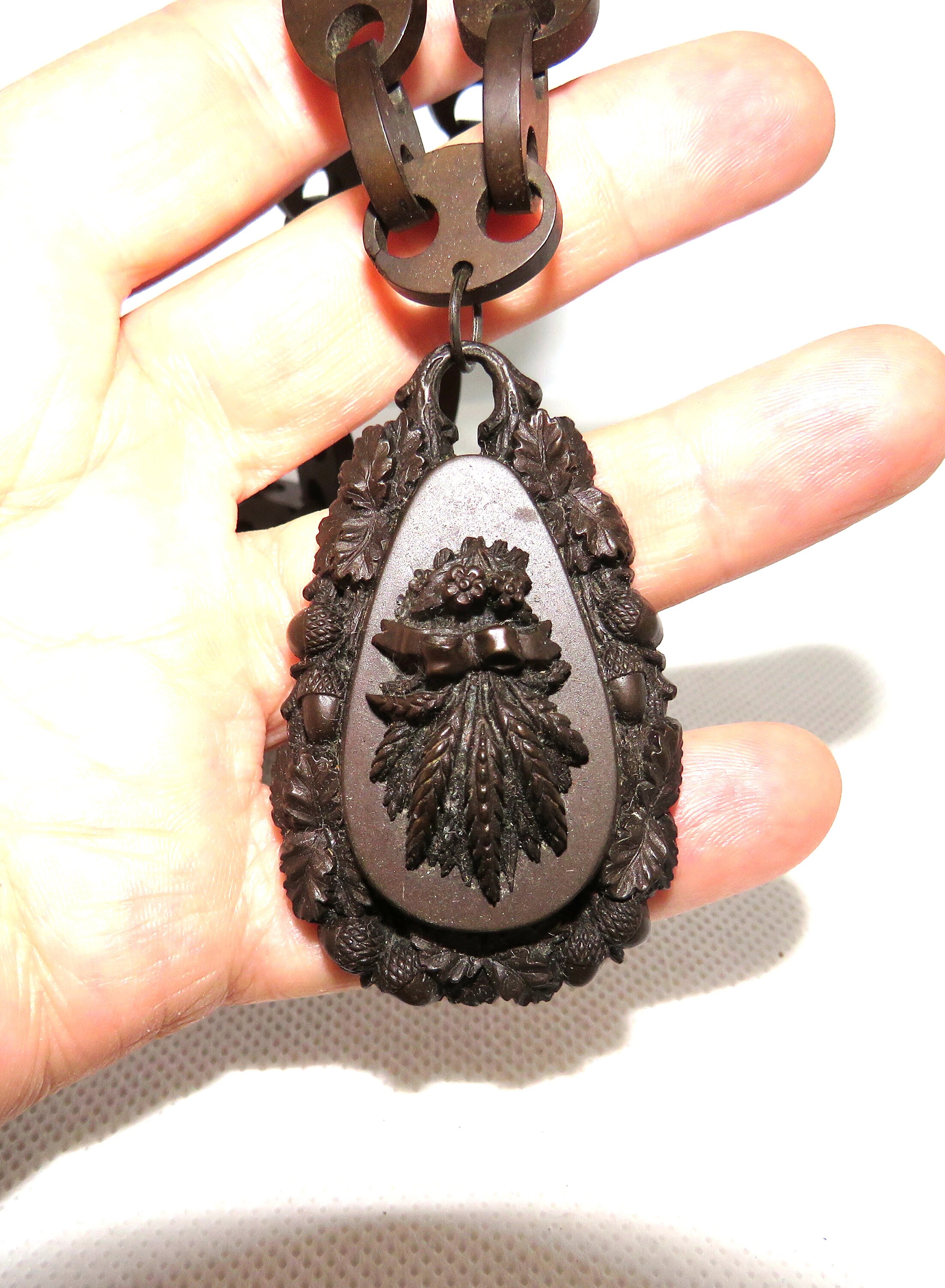 Victorian Vulcanite Link Chain and Mourning Pendant - Etsy
