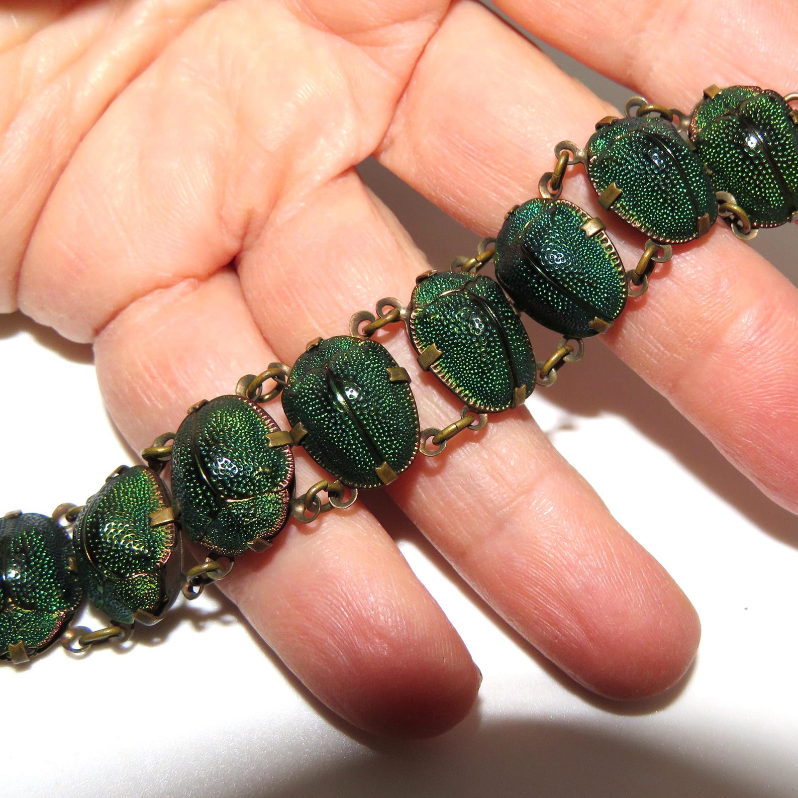 Antique Real Beetle Bracelet - Shiny Green Beetles - Etsy