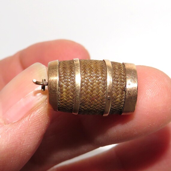 Victorian Gold and Woven Hair Keg Fob - Gem