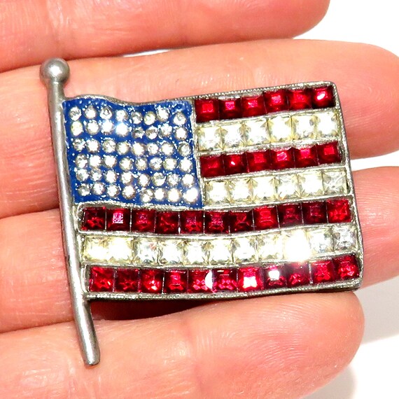 WWII 48 Star Rhinestone Flag Pin - Gem