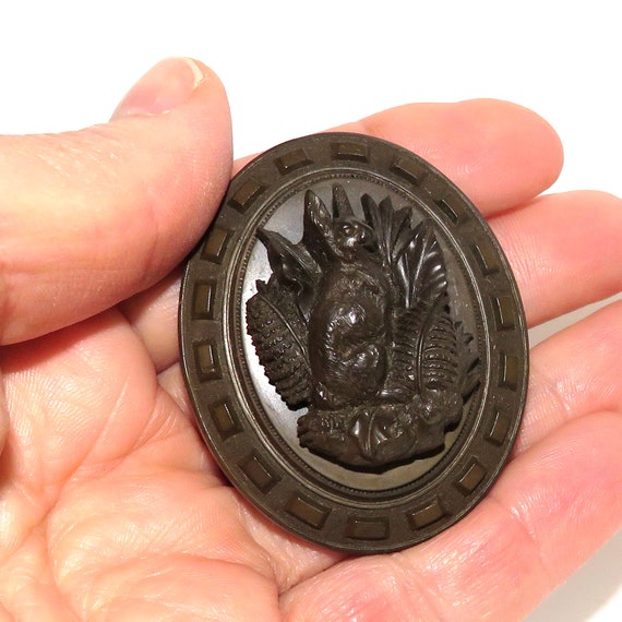 Victorian Vulcanite Pin with Rabbit - Gem