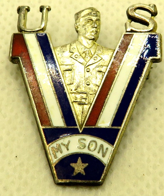 Sterling WWII "My Son" In Service Pin with Red, White… - Gem