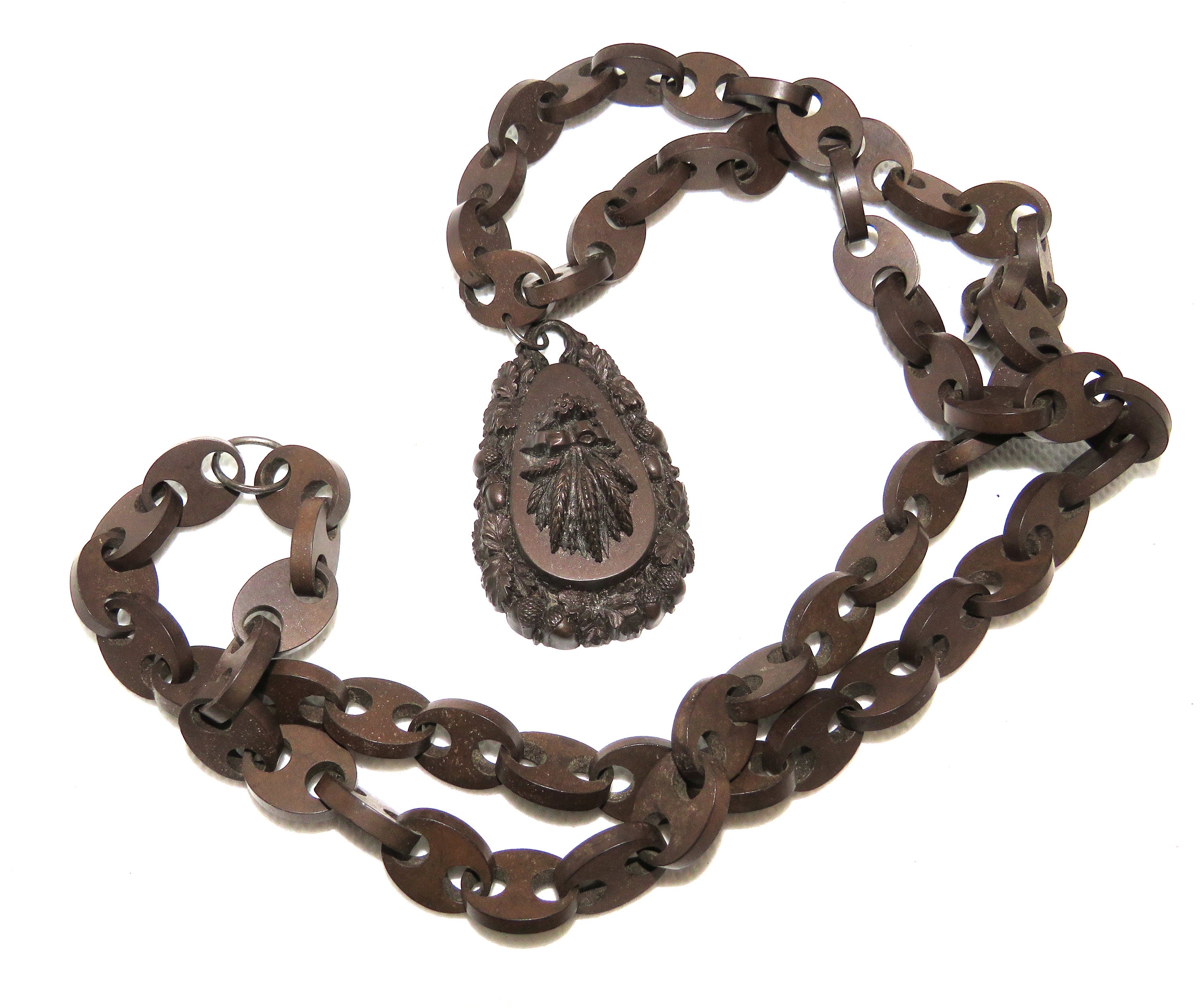 Victorian Vulcanite Link Chain and Mourning Pendant - Etsy