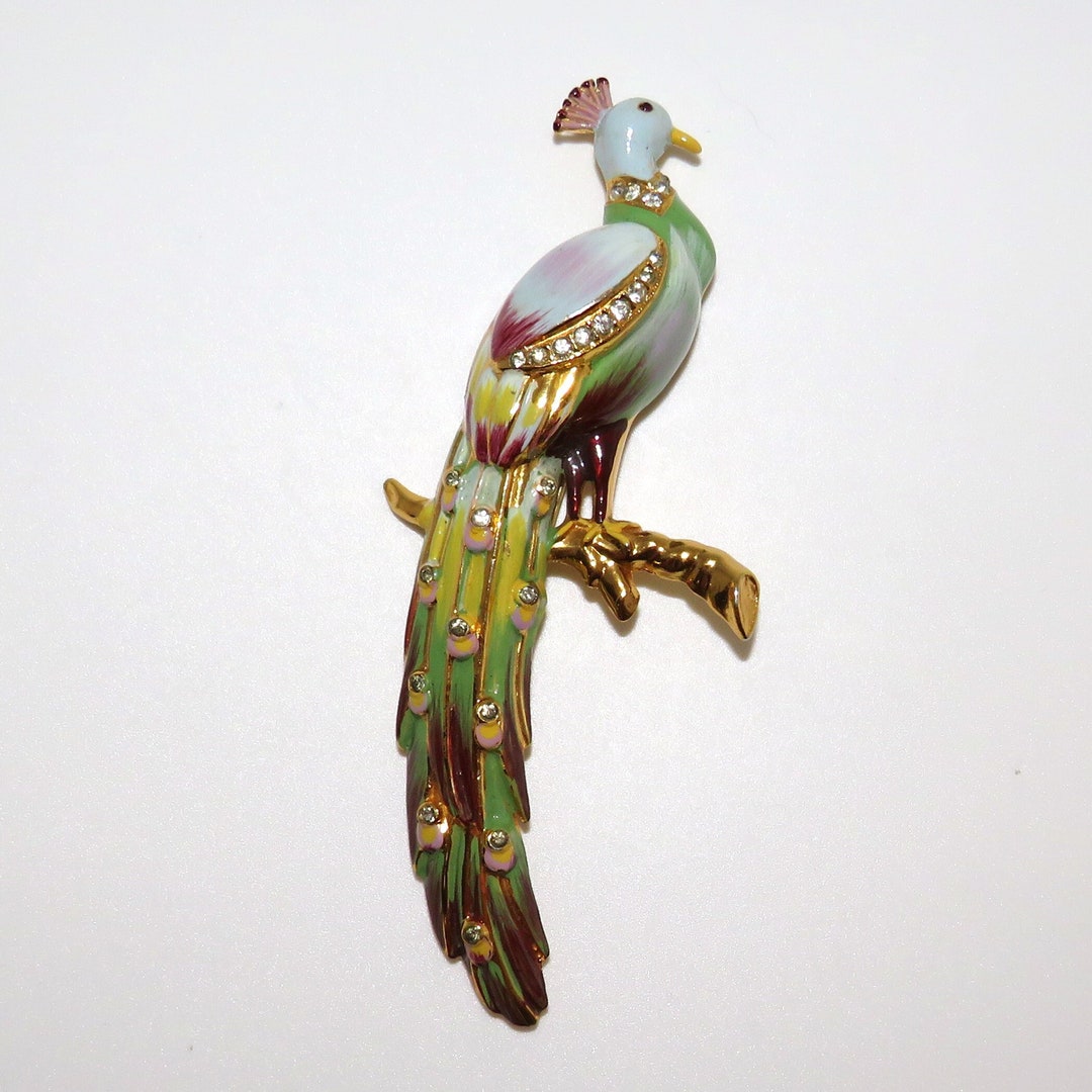 Coro Enamel Peacock Pin - Etsy