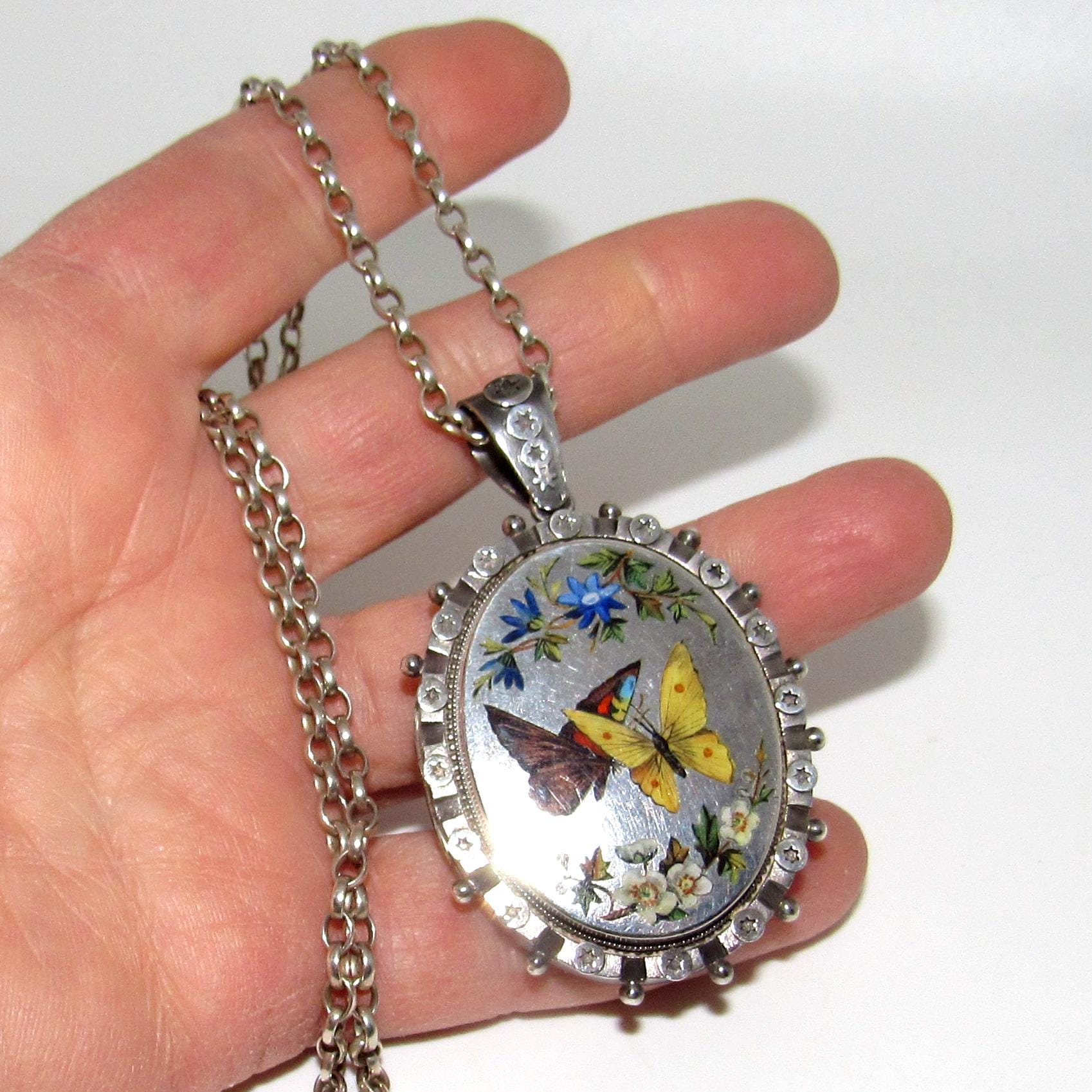 Victorian Sterling and Enamel Multi Color Butterflies and Flowers ...