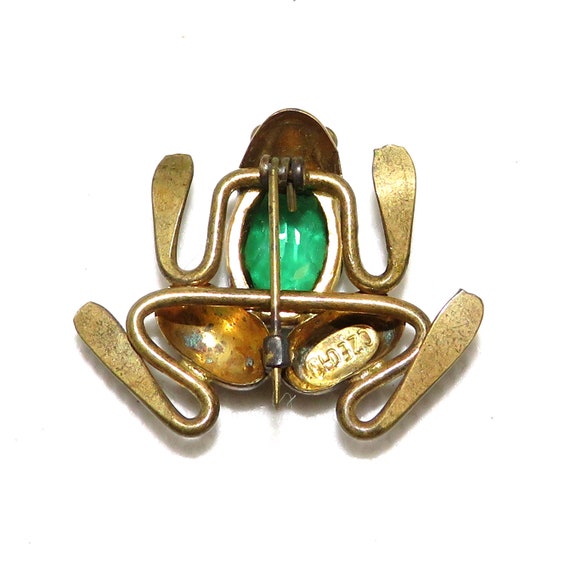 Czechoslovakia Frog Pin with Green Stone - Gem