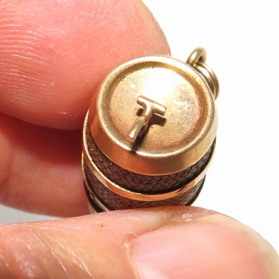 Victorian Gold and Woven Hair Keg Fob - Gem