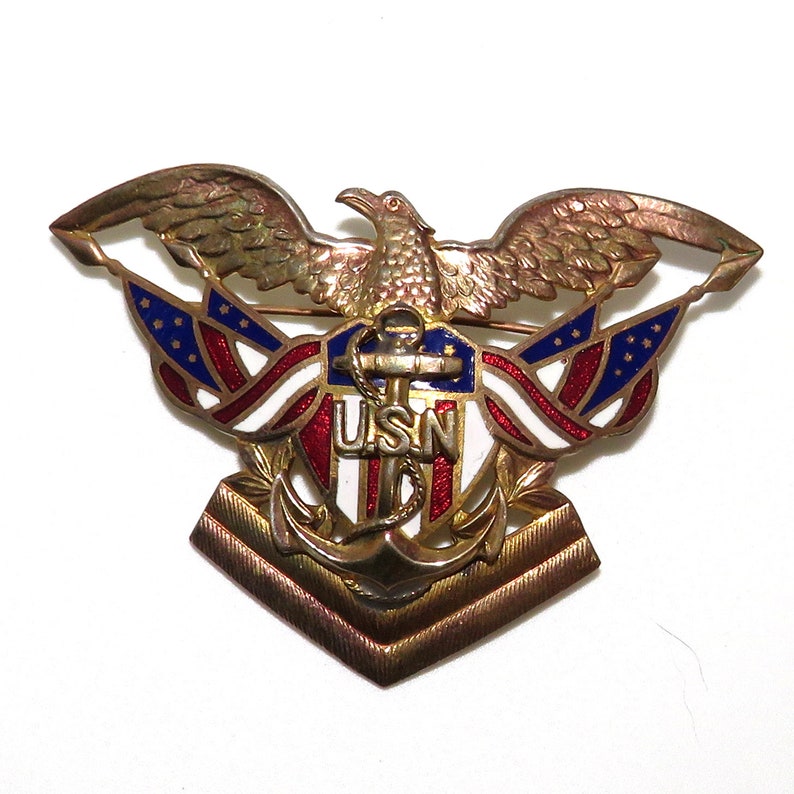 WWII Era Eagle and American Flag, Shield and US Navy Sweetheart Pin - Etsy