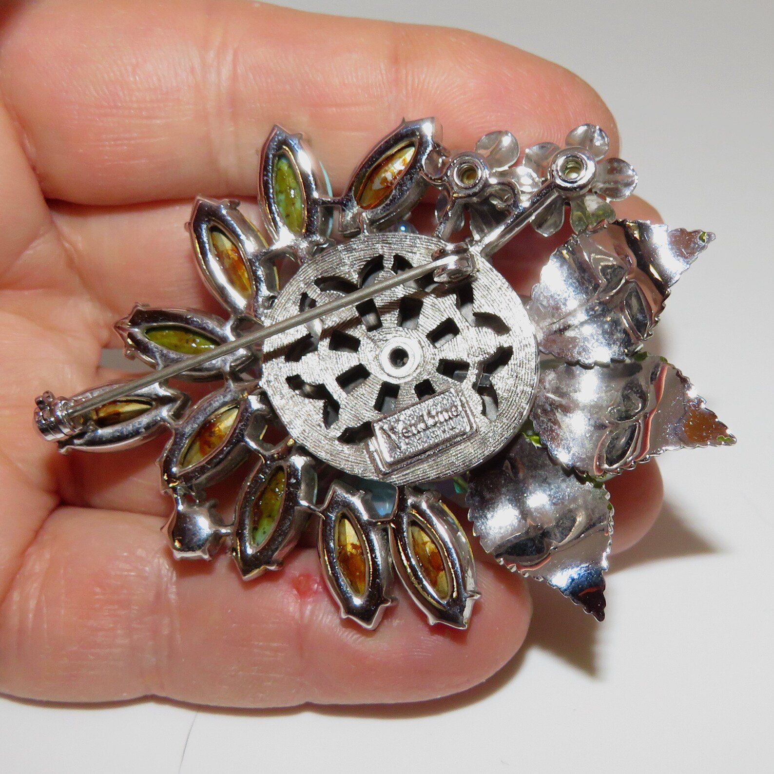 Vendome Vintage Blue Glass, Rhinestone, and Flower Pin and Clip ...