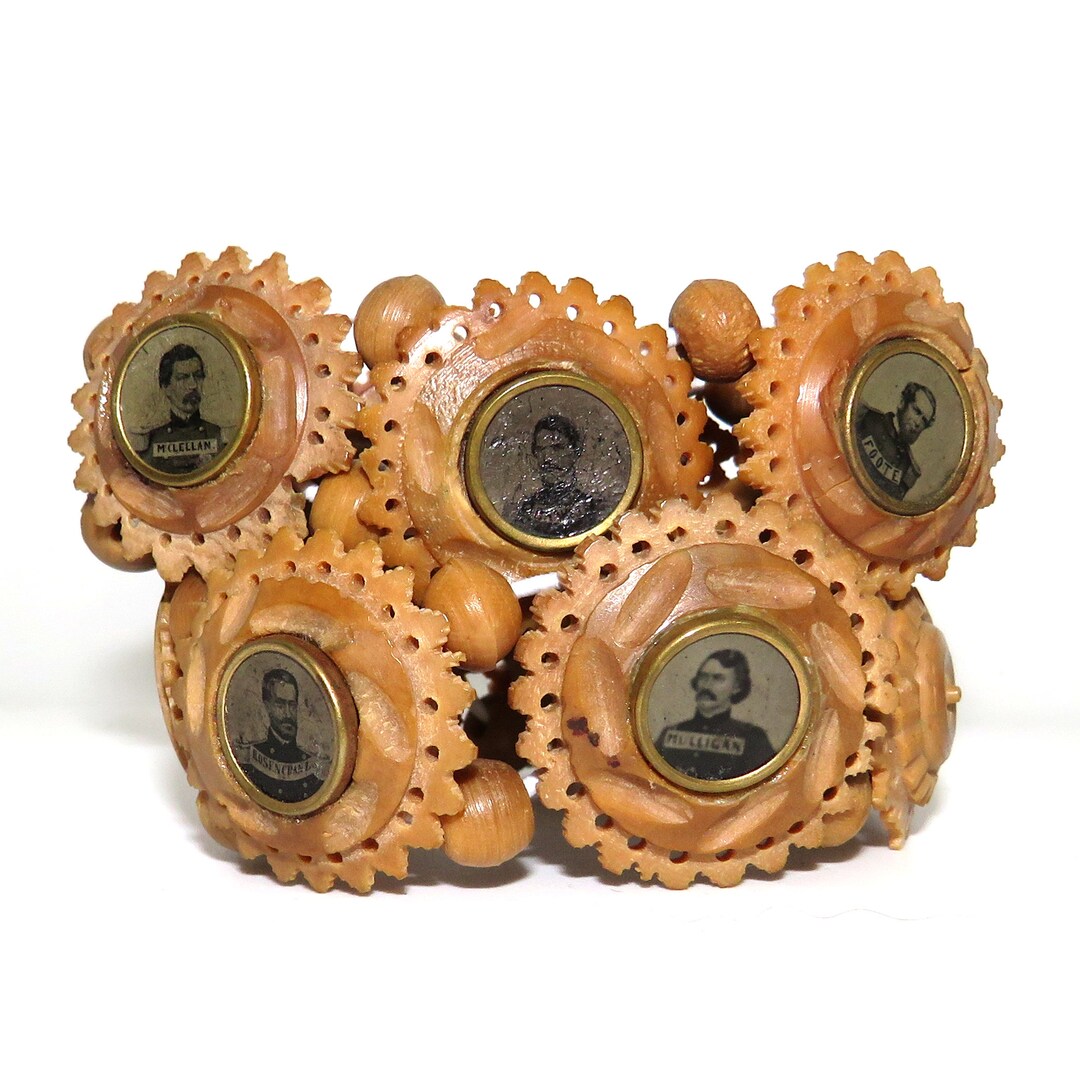Pair of Civil War Era Carved Vegetable Ivory Bracelets With Union ...
