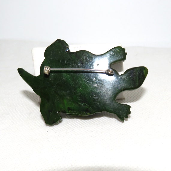 Carved Green Bakelite Turtle Pin - Gem