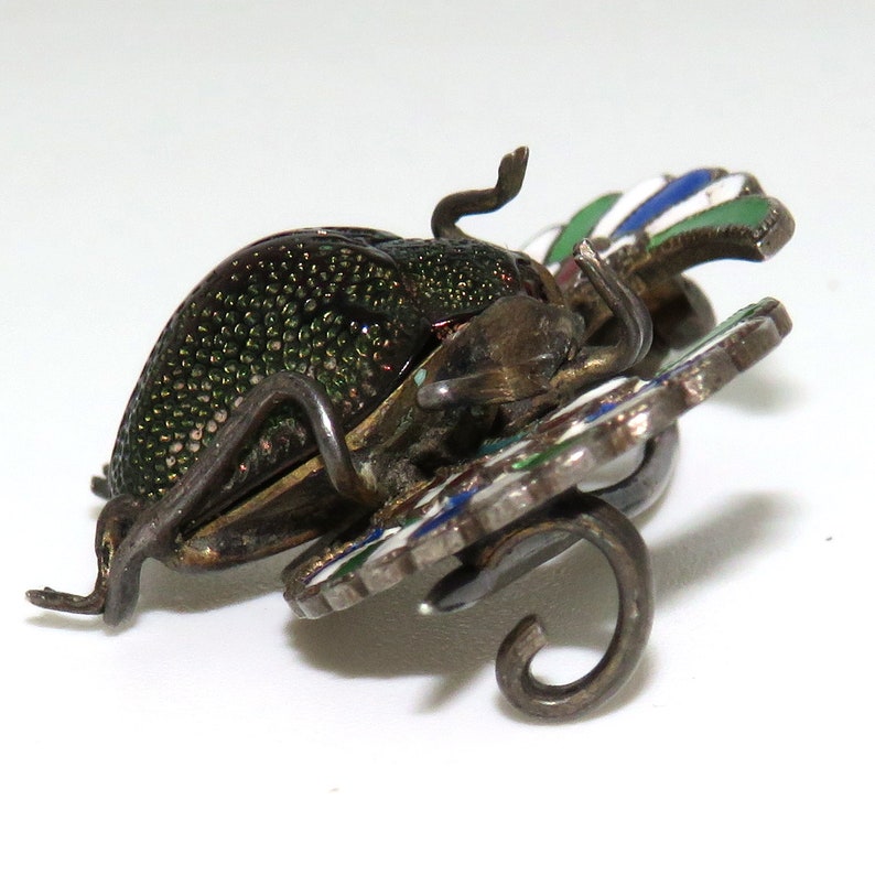 Victorian Silver Egyptian Revival Real Beetle Pin With Enameled Wings ...