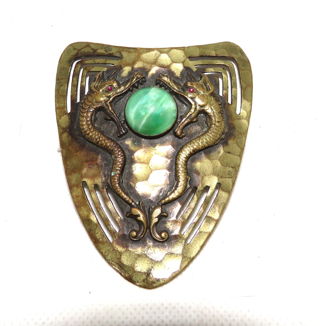 Arts and Crafts Sash Pin With Dragons - Etsy