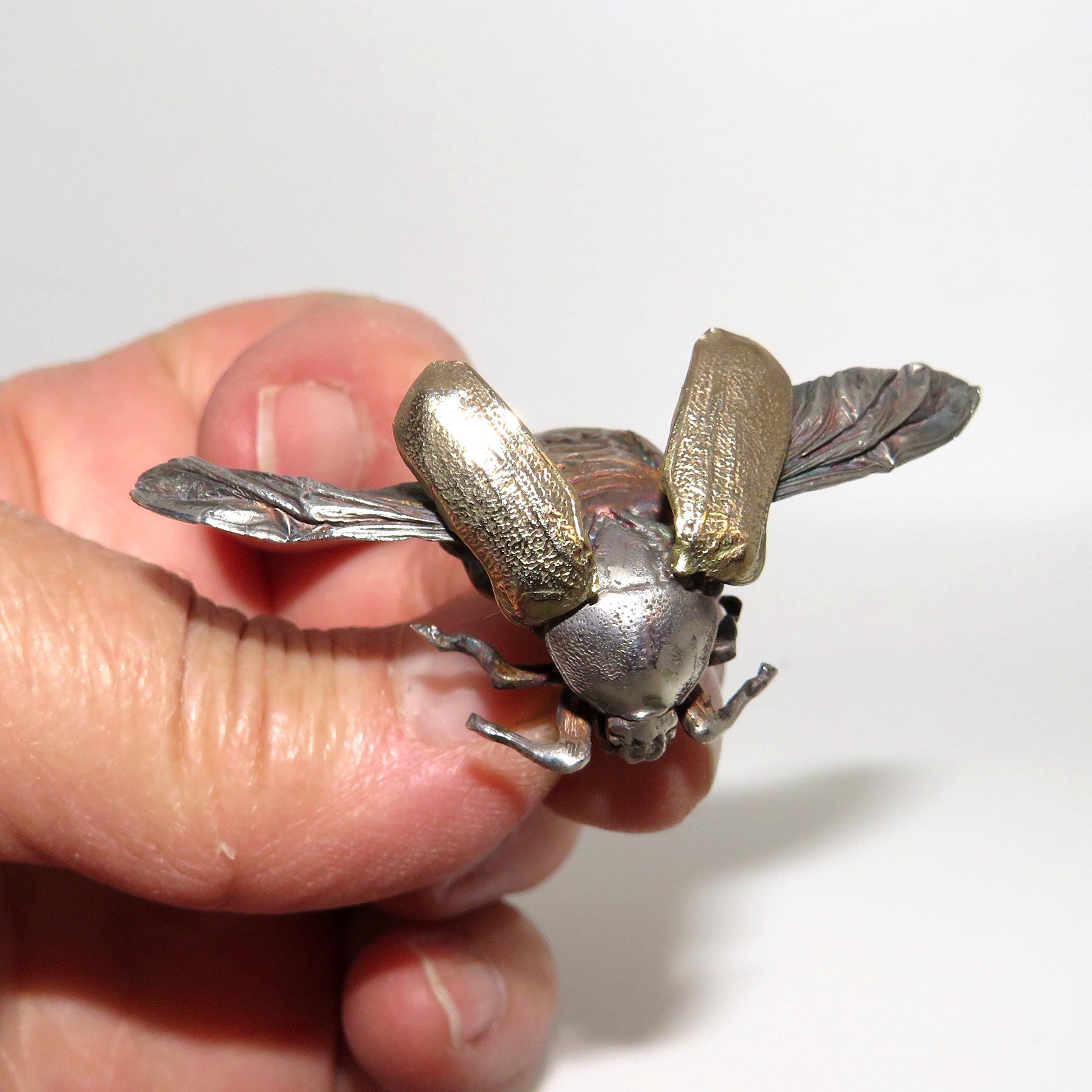 Vintage Sterling and 9 K Flying Scarab Beetle Pin - Life Like - Etsy