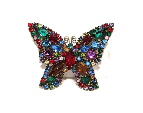 Multi Colored Rhinestone Butterfly Pin - Gem