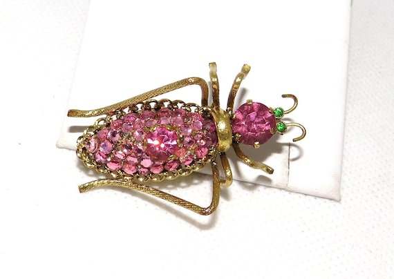 Czechoslovakia Pink Rhinestone Bug Pin - Gem