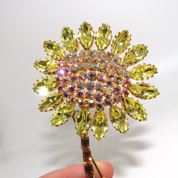 Austria Large Rhinestone Sunflower Pin - Gem
