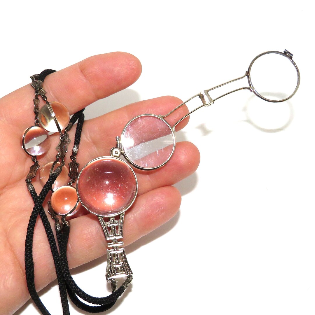Edwardian Pool of Light 14 K White Gold Lorgnette on Original Cord With ...