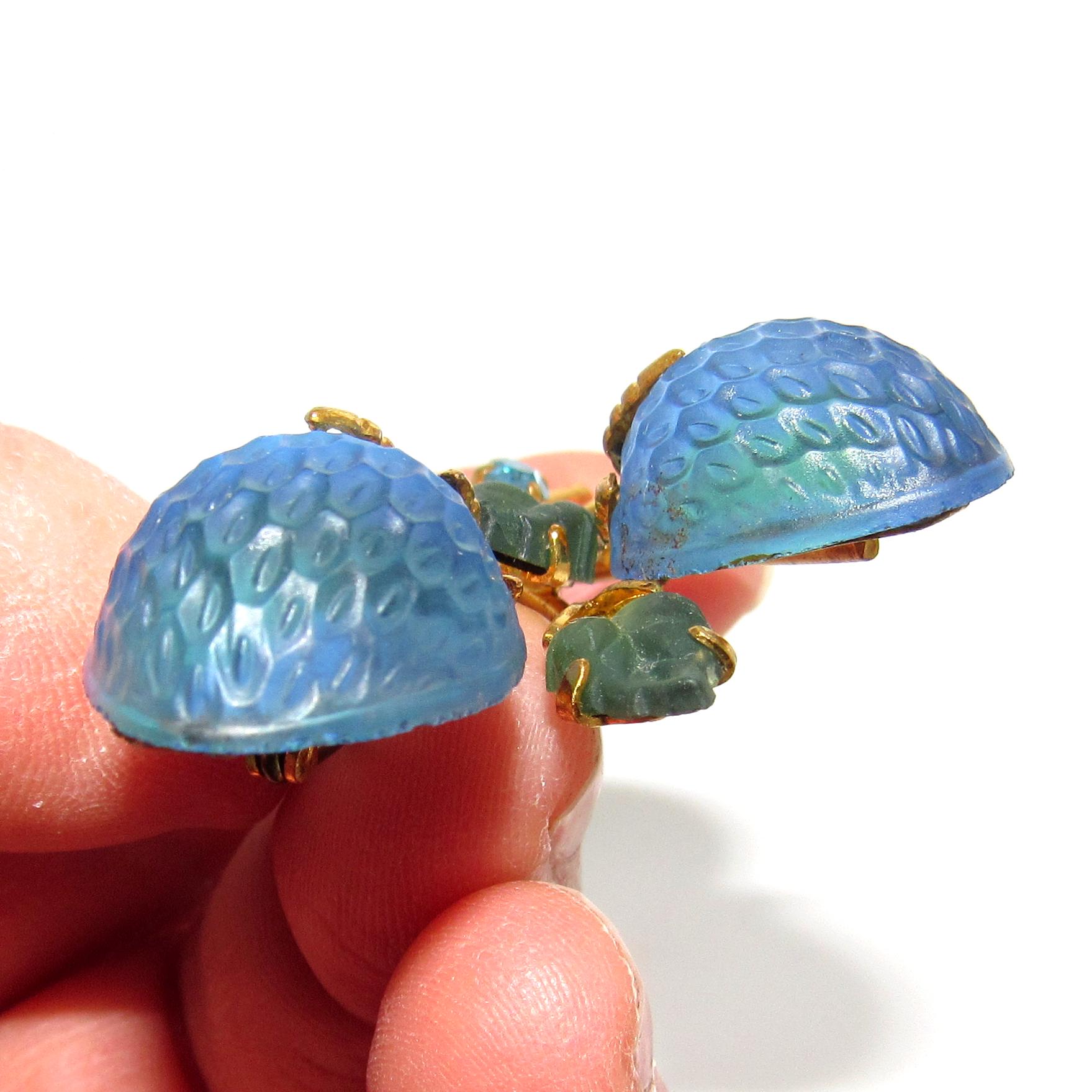 Austria Glass Fruit Berry Pin With Leaves - Blue Green Strawberries - Etsy