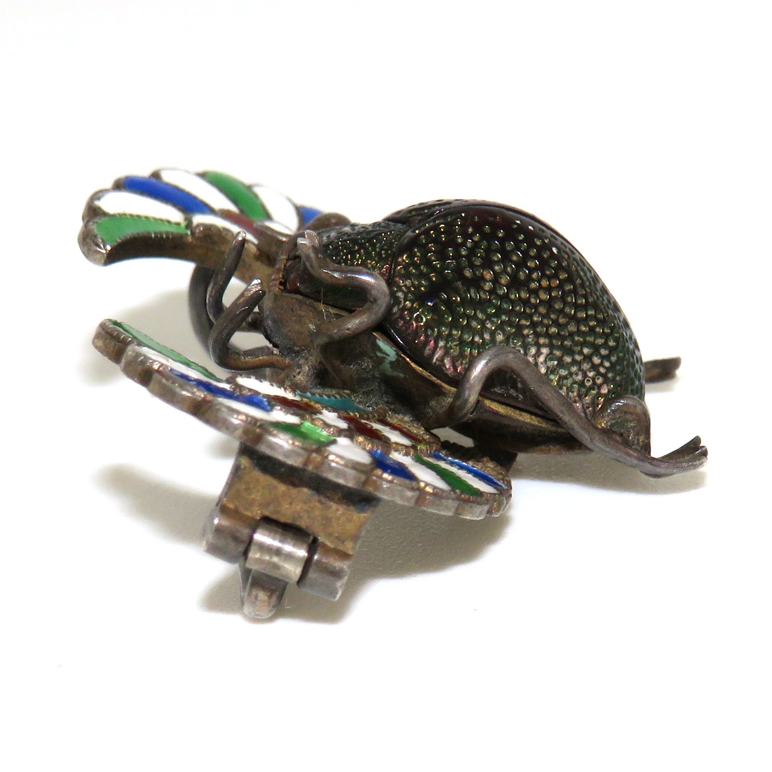 Victorian Silver Egyptian Revival Real Beetle Pin With Enameled Wings ...